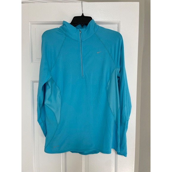 Nike | Tops | Nike Running Jacket Womens Large Blue 4 Quarter Zip ...